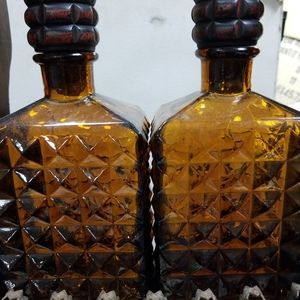 Vintage | Kitchen | Vintage Amber Diamond Point Liquor Bottle Decanter ...